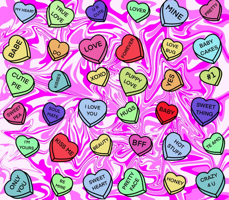 Valentines Day Gen Z Heart Tumbler Wrap Marble Pink PNG - Etsy