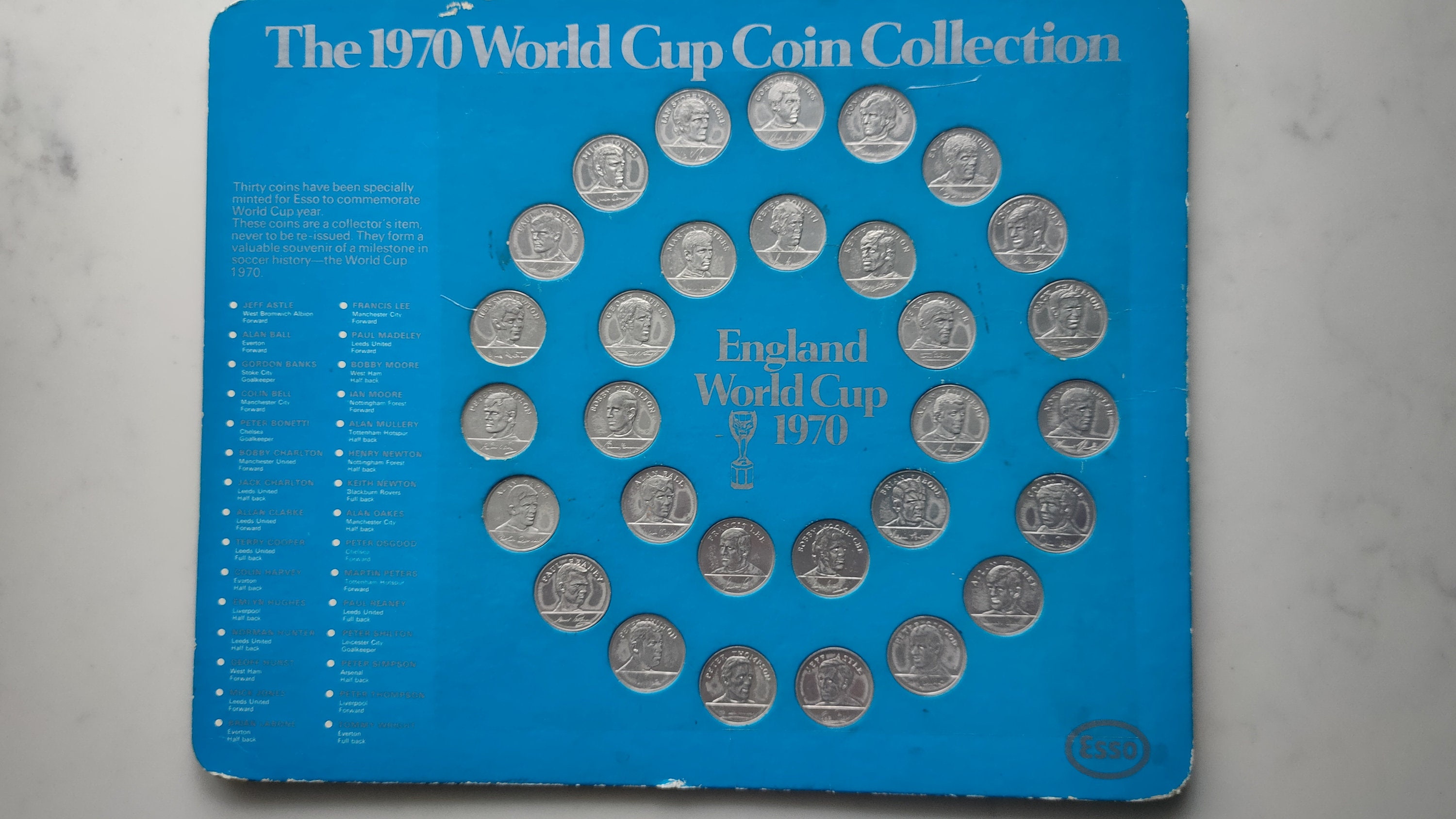 England 1970 World Cup Football Team Full Set of ESSO Coins COLLECTABLE ...