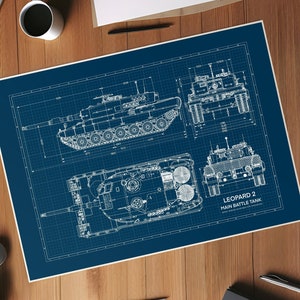 Leopard-2 Main Battle Tank Poster, Blueprint Poster, Tank Blueprint ...