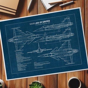Saab JAS-39 Gripen, Blueprint Poster, Military Aviation, Aircraft ...