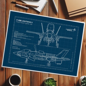 F-35 Lightning Fighter Poster, Blueprint Poster, F-35B Aircraft ...