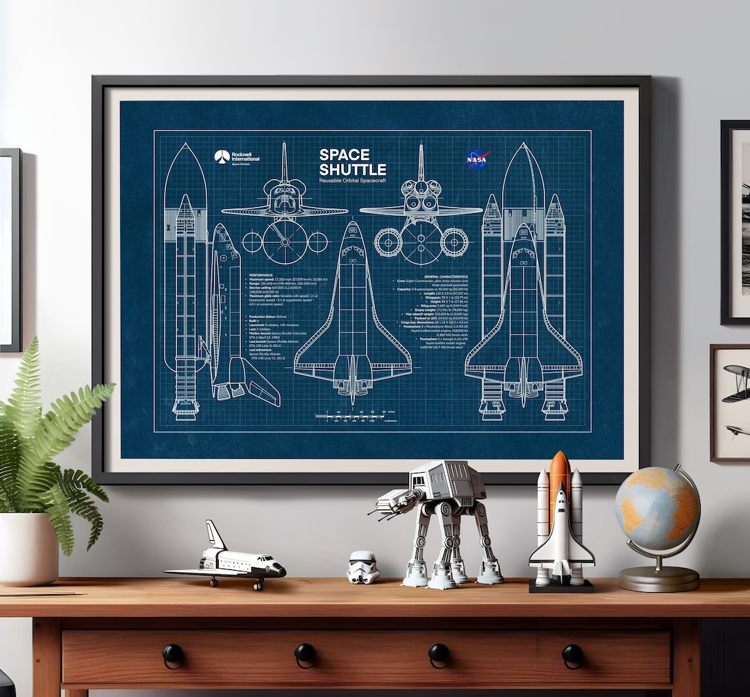 Space Shuttle, Blueprint Poster, Spacecraft, NASA, Orbiter Poster ...