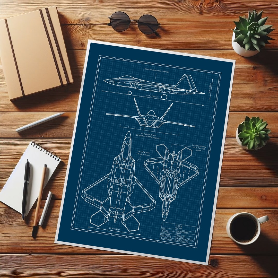 F-22 Raptor Fighter, Blueprint Poster, Flugzeug Blueprint, Luftfahrt ...