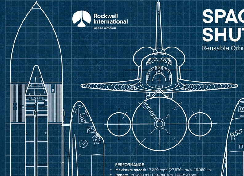 Space Shuttle, Blueprint Poster, Spacecraft, Rocket Print, NASA, Space ...