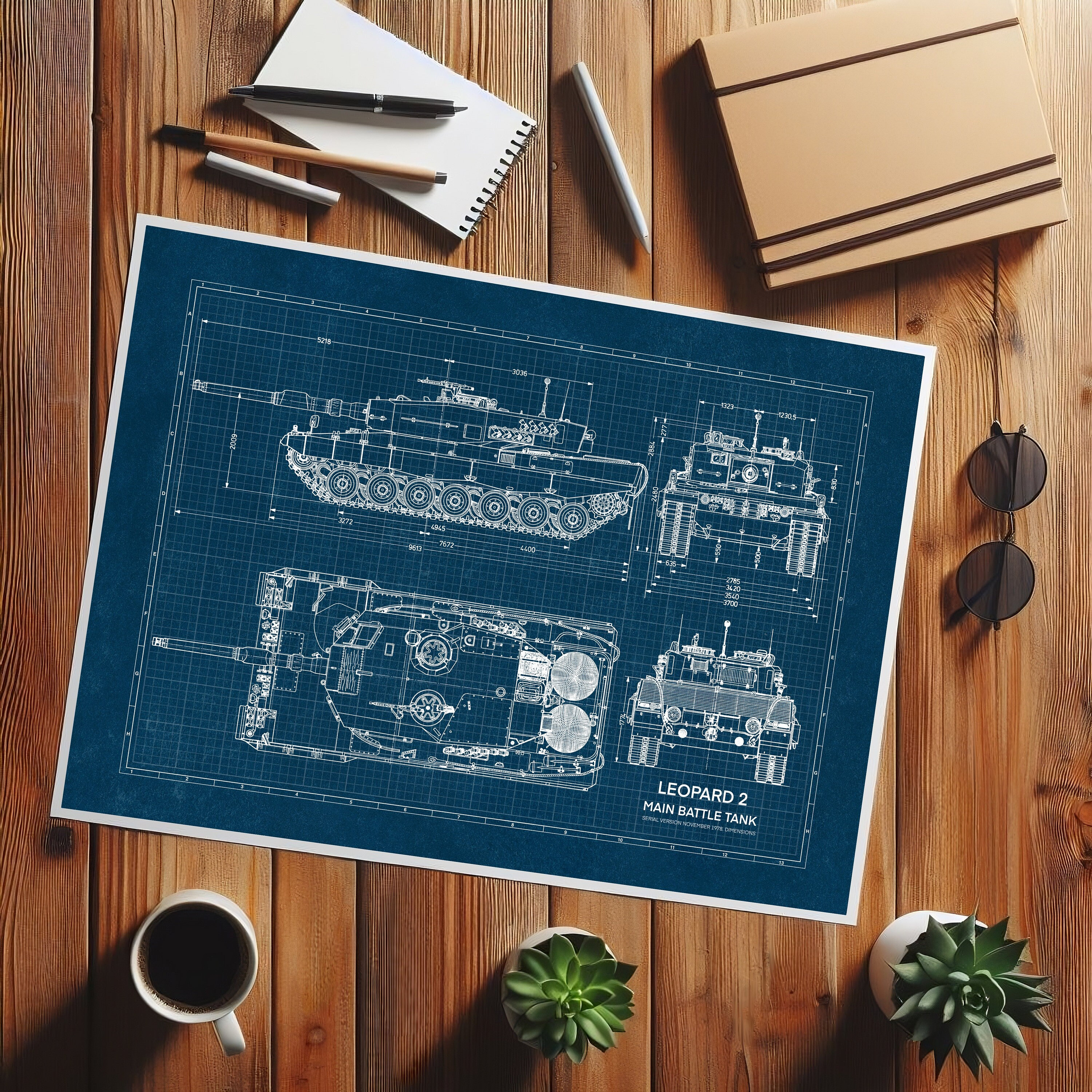 Leopard 2 Tank Blueprint Poster: Military Wall Art, Tank Print (digital ...