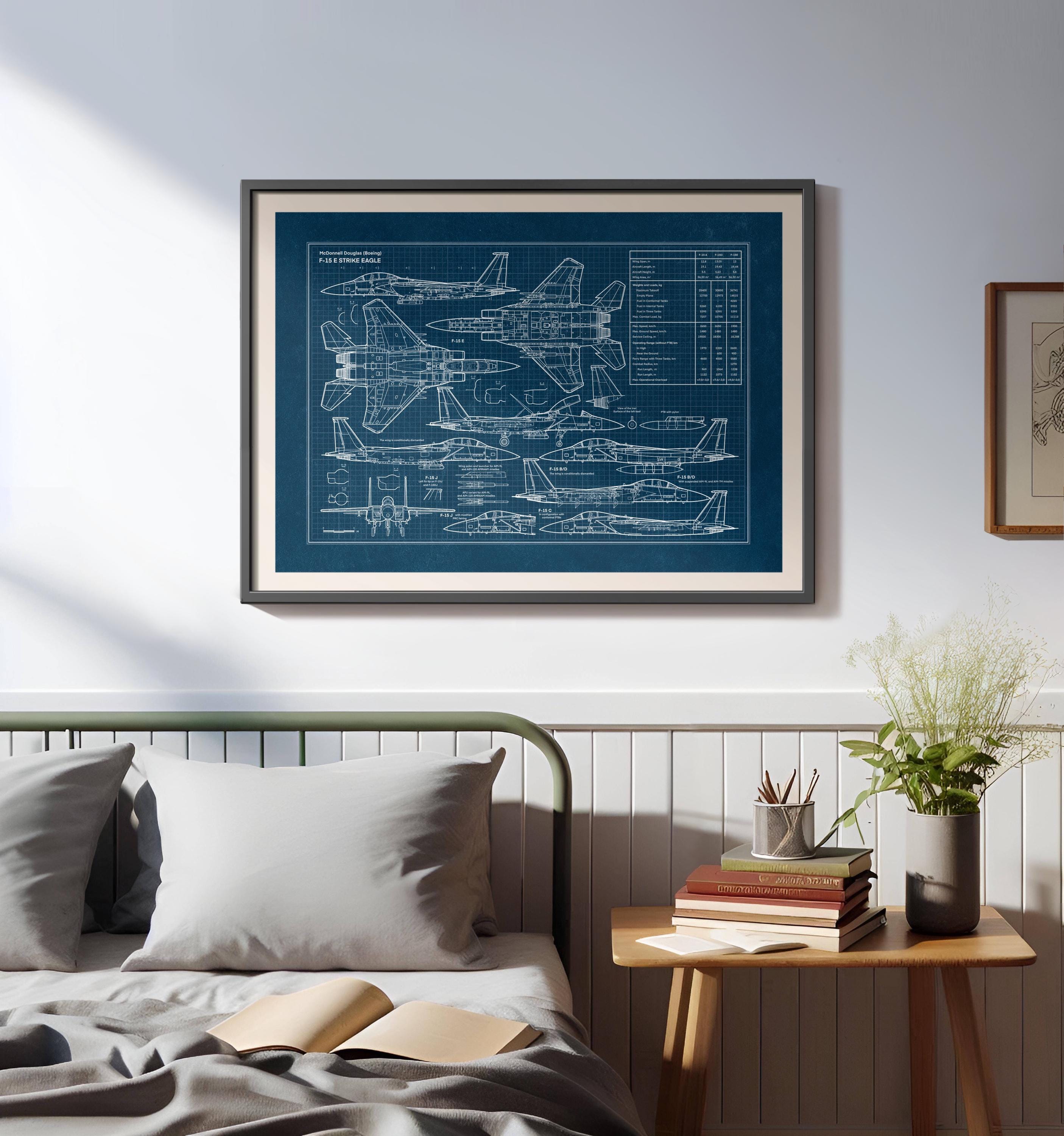 F-15E Strike Eagle Blueprint Poster: Aviation Wall Art, Military Decor ...