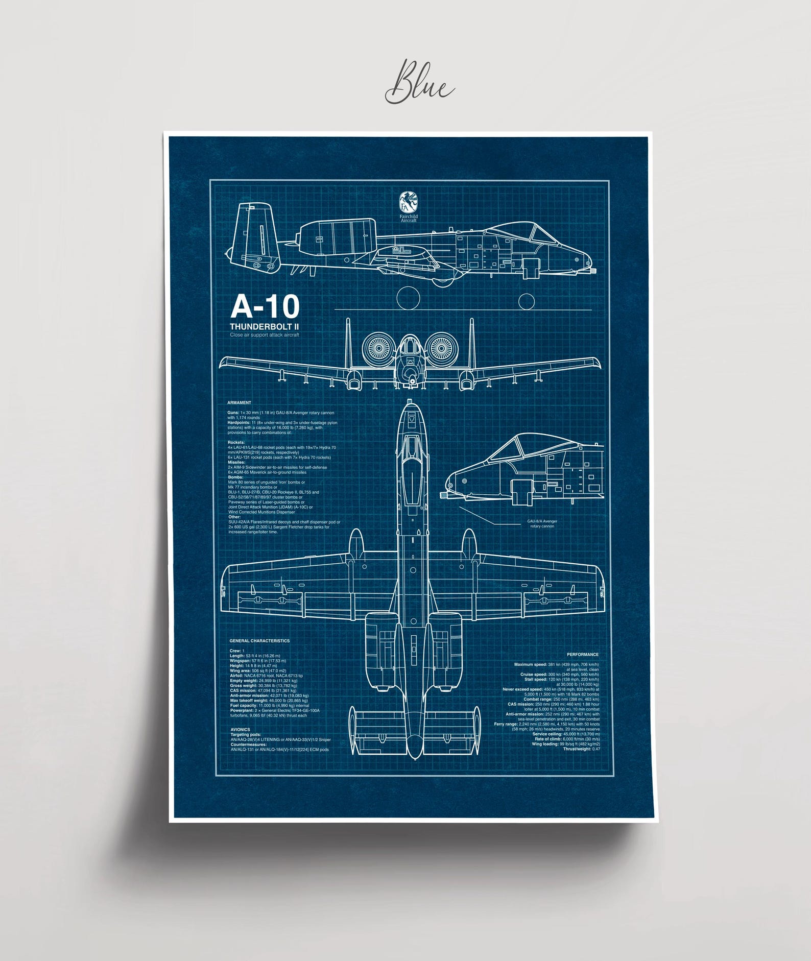 A-10 Warthog Blueprint: USAF Aviation Art, Military Jet Technical ...