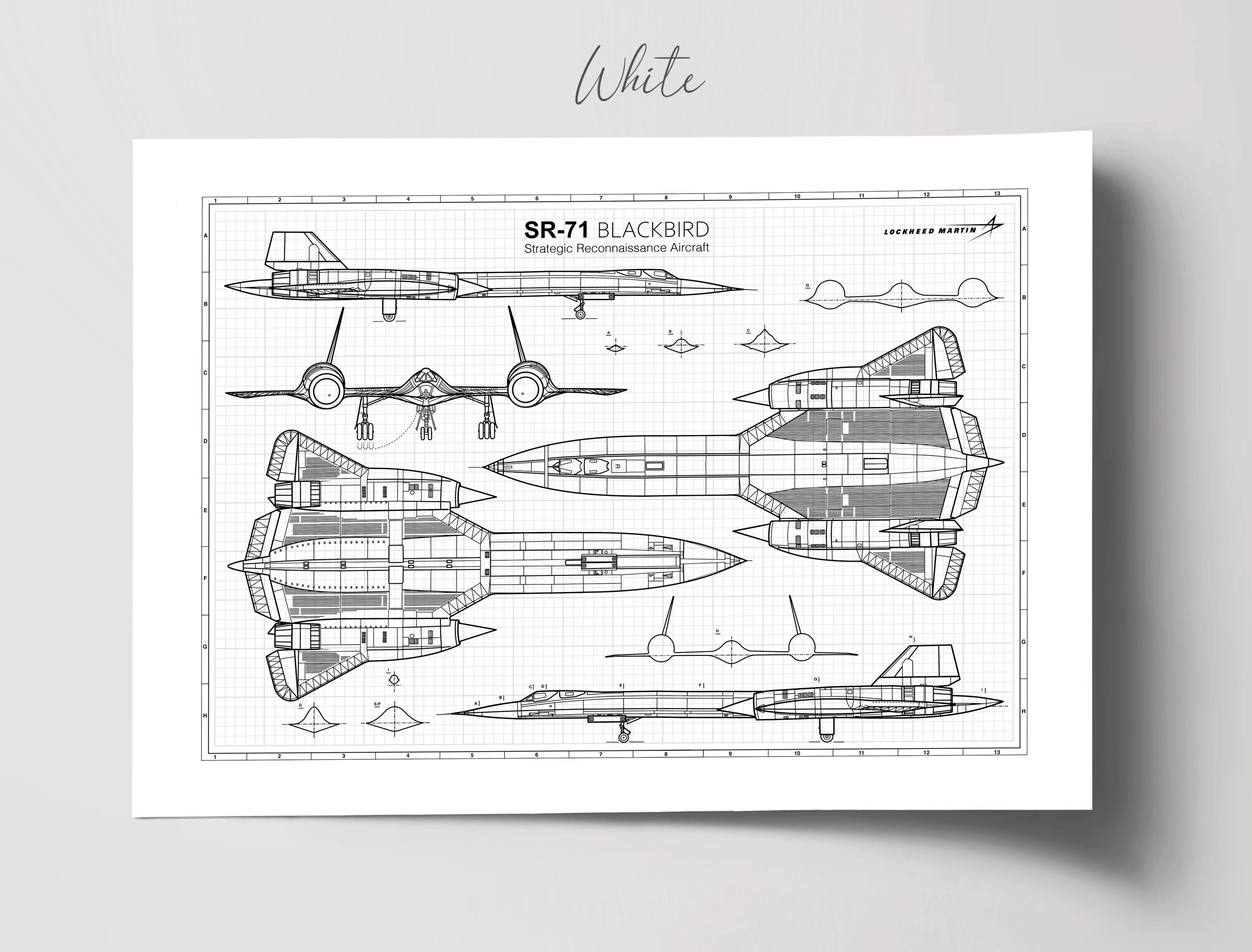 SR-71 Blackbird Blueprint Aviation Poster: Military Wall Art (digital ...