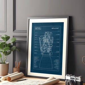 Spacex Raptor-1 Engine, Blueprint Poster, Starship, Rocket Engine Print ...