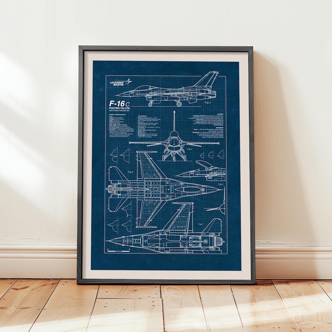 F-16 Fighting Falcon Blueprint Poster: Military Aviation Wall Art ...