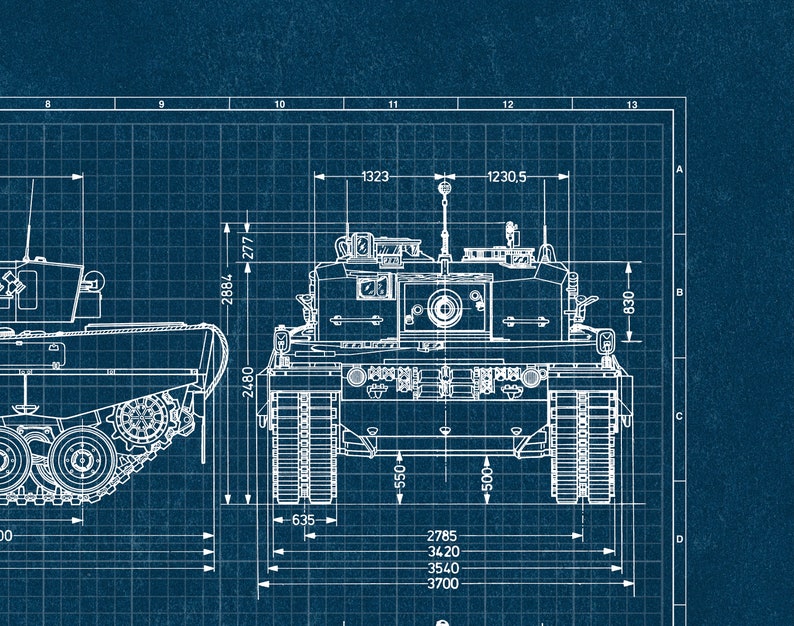 Leopard 2 Tank Blueprint Poster: Military Wall Art, Tank Print (digital ...