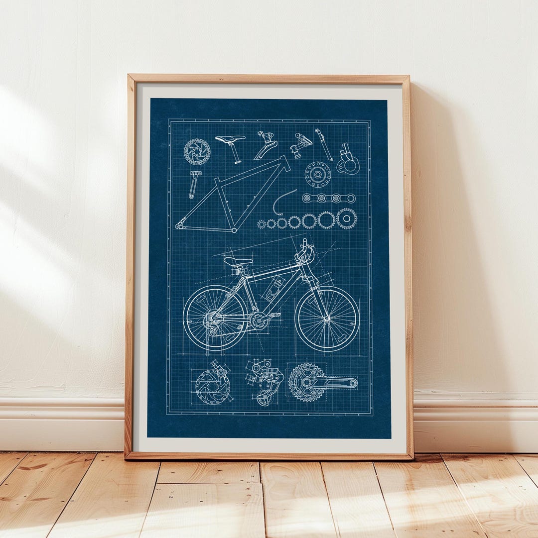 Mountain Bike Blueprint Poster: Cyclist Poster, Bicycle Wall Art ...