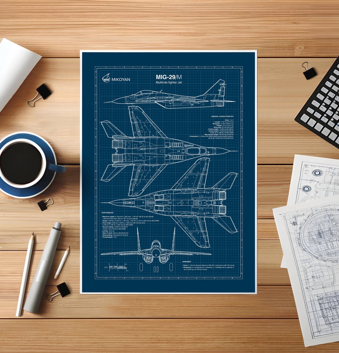 Mig-29 Fulcrum Fighter Jet, Mig-29, Blueprint Poster, Aviation Gift ...