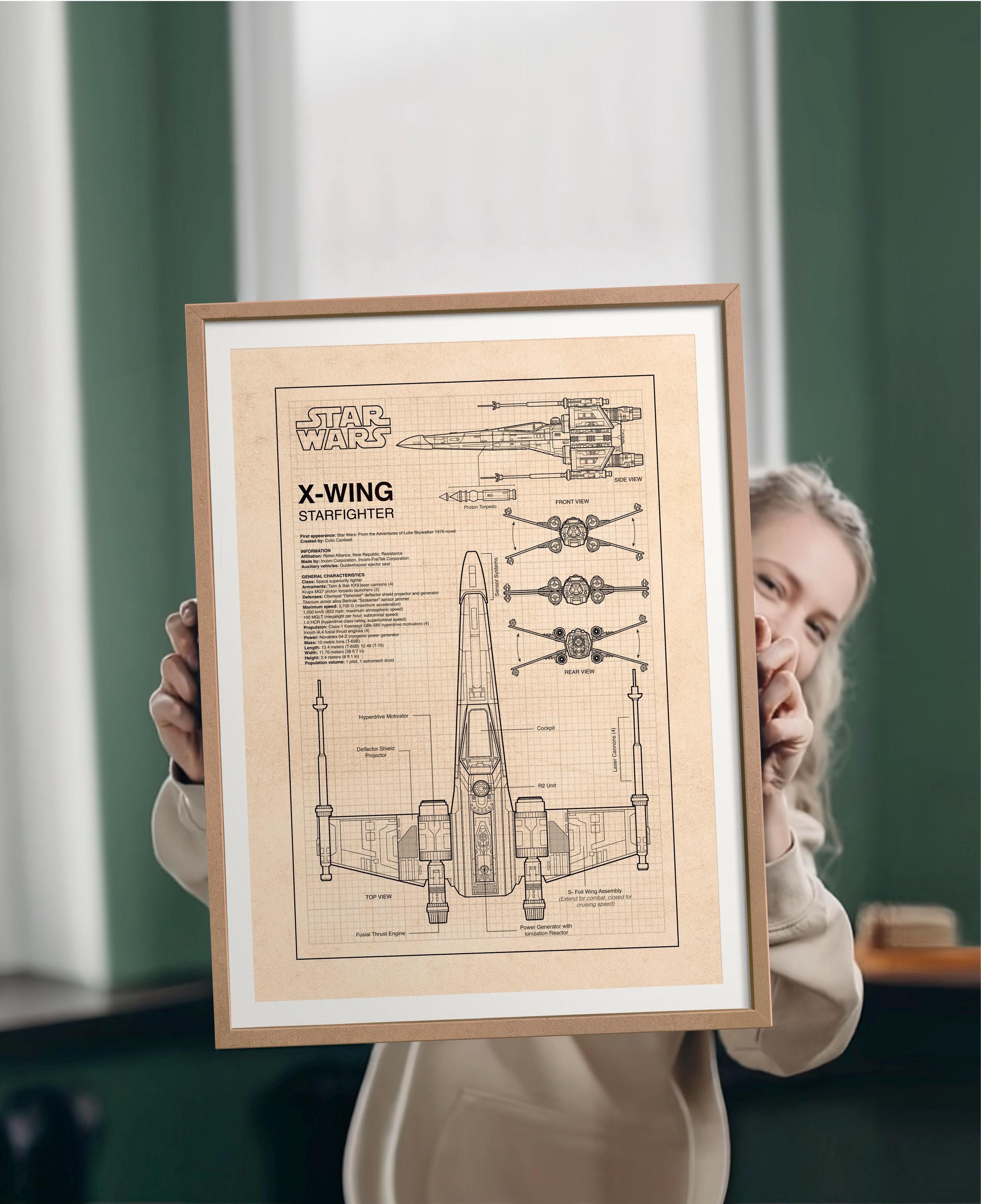 X-wing Fighter Blueprint Poster: Star Wars Wall Art, Sci-fi Geek Decor ...