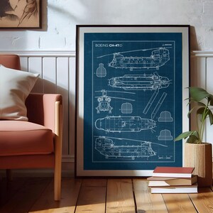 Boeing CH-47 Chinook Blueprint Poster: Military Aviation Art (instant ...