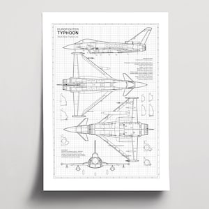 Eurofighter Typhoon Blueprint Poster: Military Aviation Art (instant ...