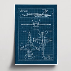 F/A-18E Super Hornet, Blueprint Poster, Aviation, Airplane Print ...