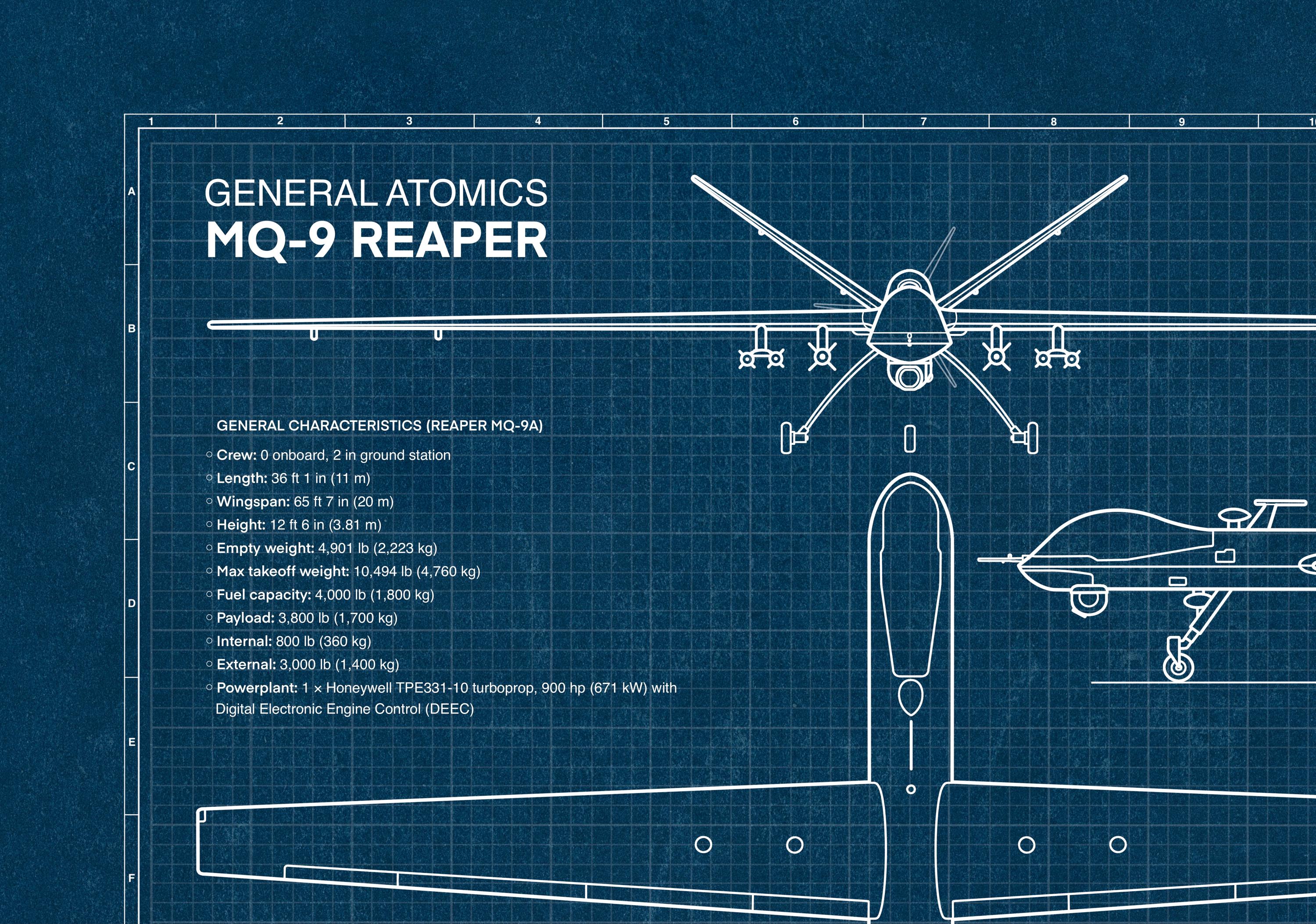MQ-9 Reaper Blueprint Poster: Aviation Art Print, Military Decor ...