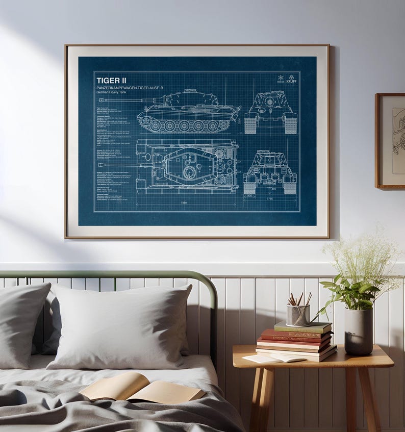 King Tiger Tank Blueprint Poster, WWII German Tank Wall Art, Tiger-2 ...