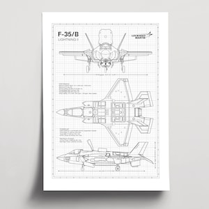 F-35 Lightning II, Blueprint Poster, Wall Art, Aviation, Military ...