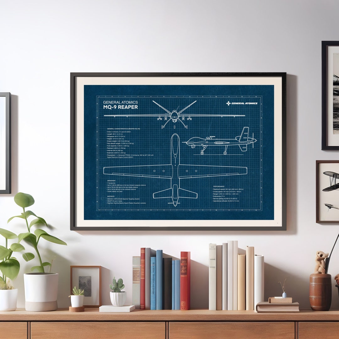 MQ-9 Reaper Blueprint Poster: Aviation Art Print (instant Download, PDF ...