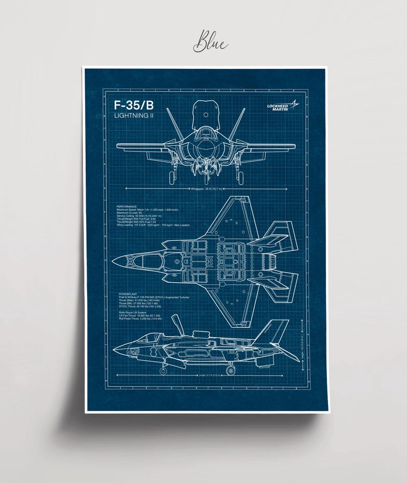 F-35B Lightning II Blueprint Poster: Military Aviation Art (digital ...