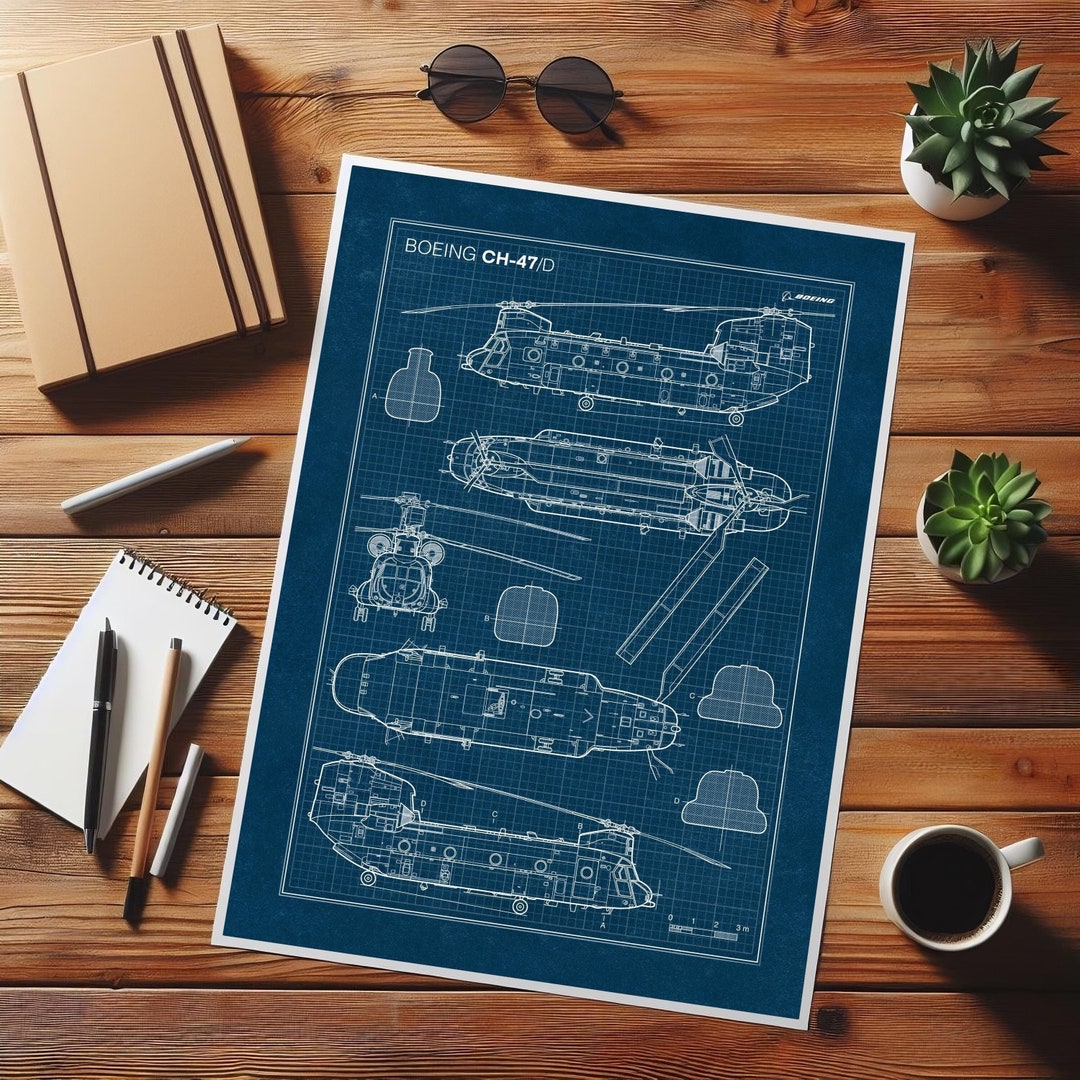 Boeing CH-47 Chinook Blueprint Poster: Military Aviation Art (instant ...