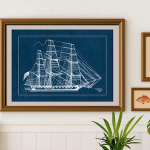 Vintage Ship Blueprint Poster, Nautical Wall Art, Maritime Decor ...