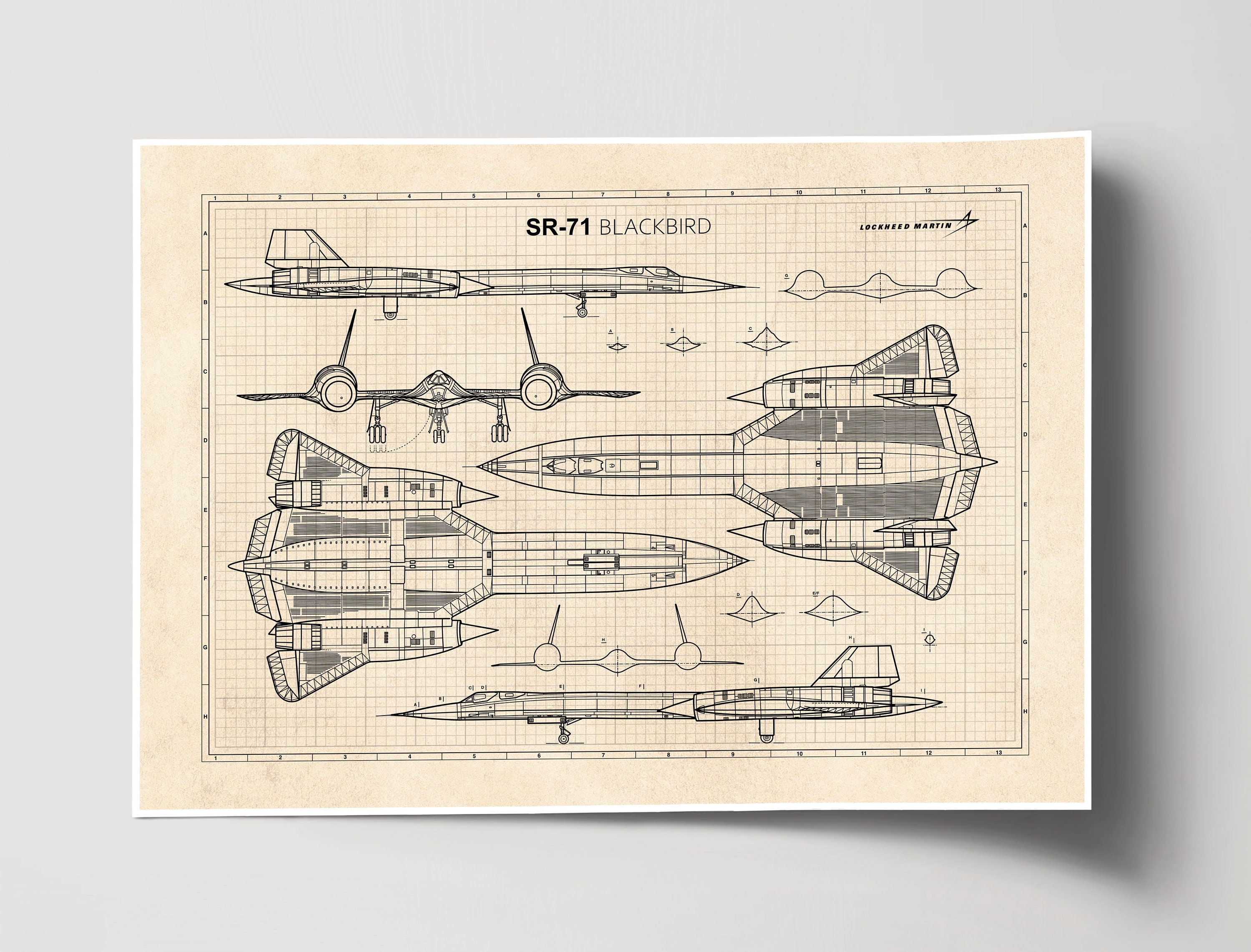 SR-71 Blackbird, Blueprint Poster, Aircraft Print, Aviation Blueprint ...