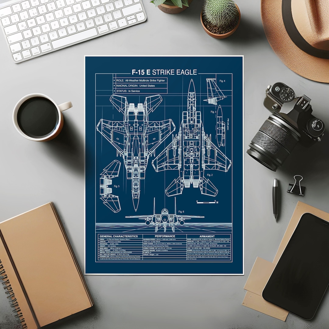 F-15 E Strike Eagle Fighter Poster, Blue Print Poster, Aircraft ...