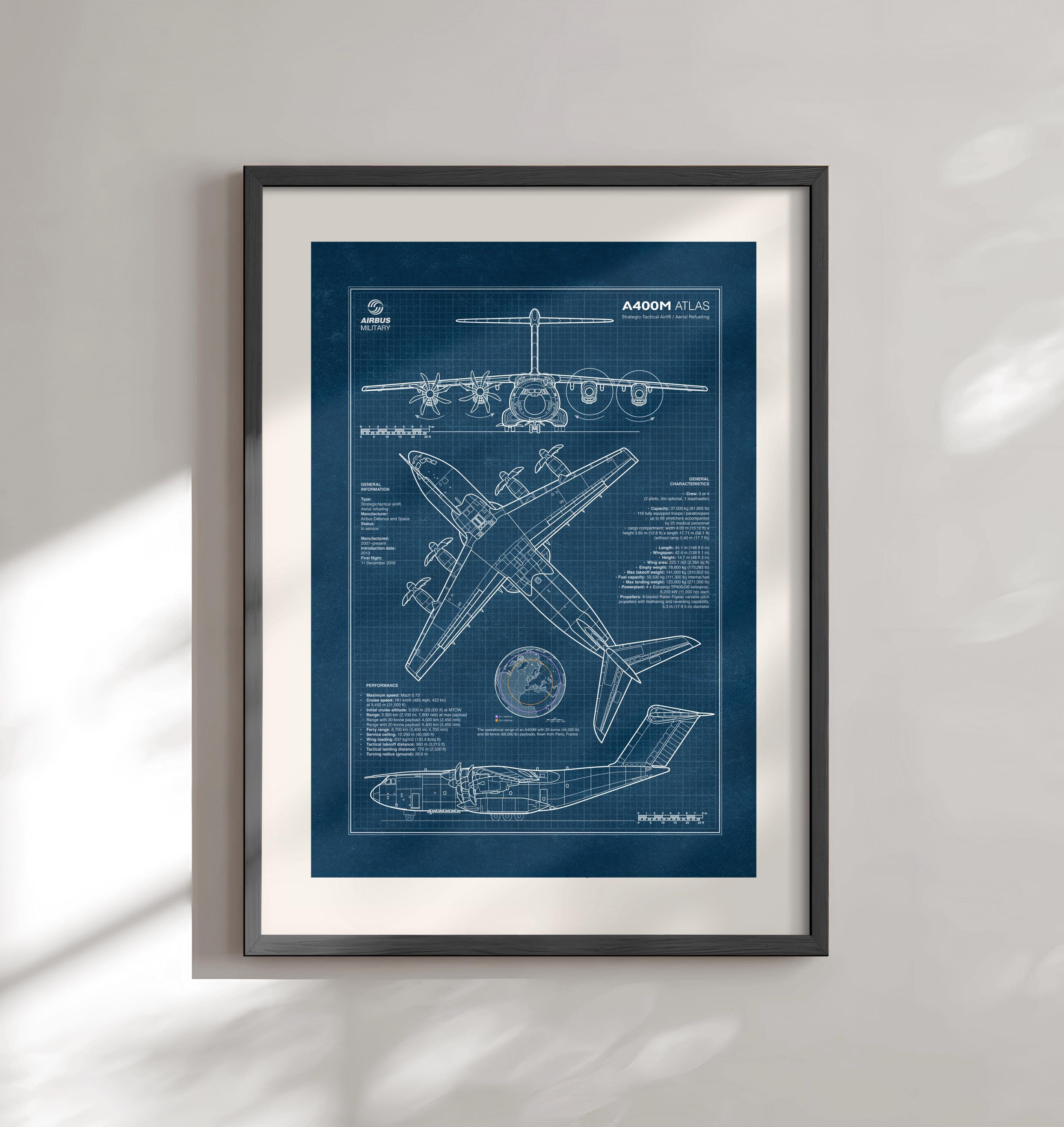 Airbus A400M Atlas Blueprint Poster: Military Aircraft Wall Art ...
