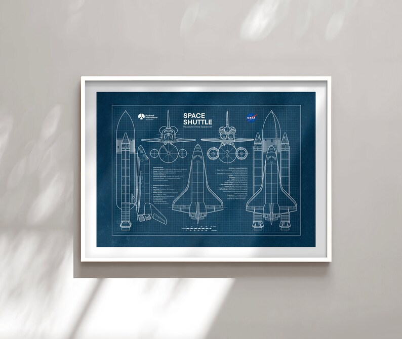 Space Shuttle, Blueprint Poster, Spacecraft, Rocket Print, NASA, Space ...