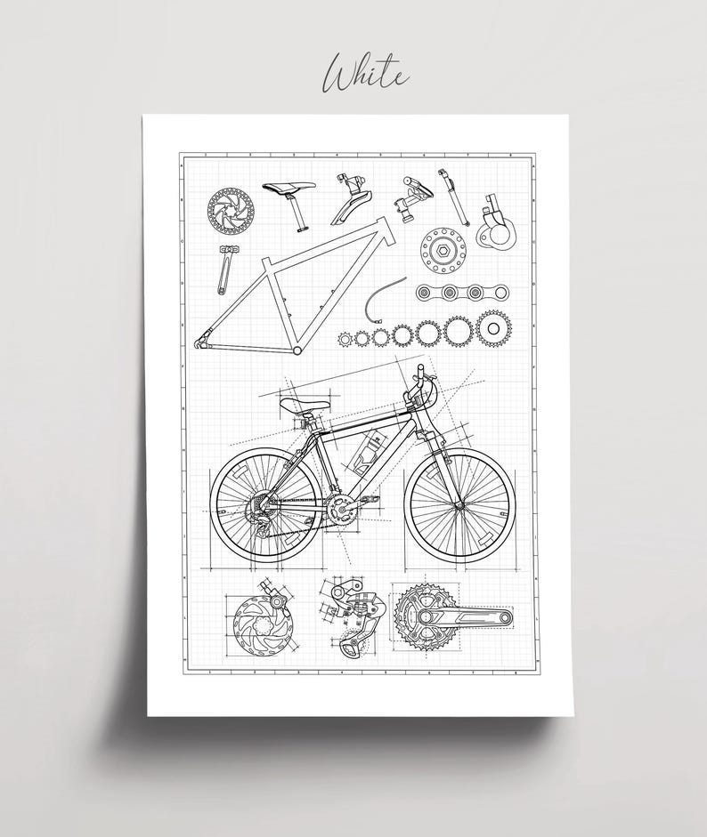 Mountain Bike Blueprint Poster: Cyclist Poster, Bicycle Wall Art ...