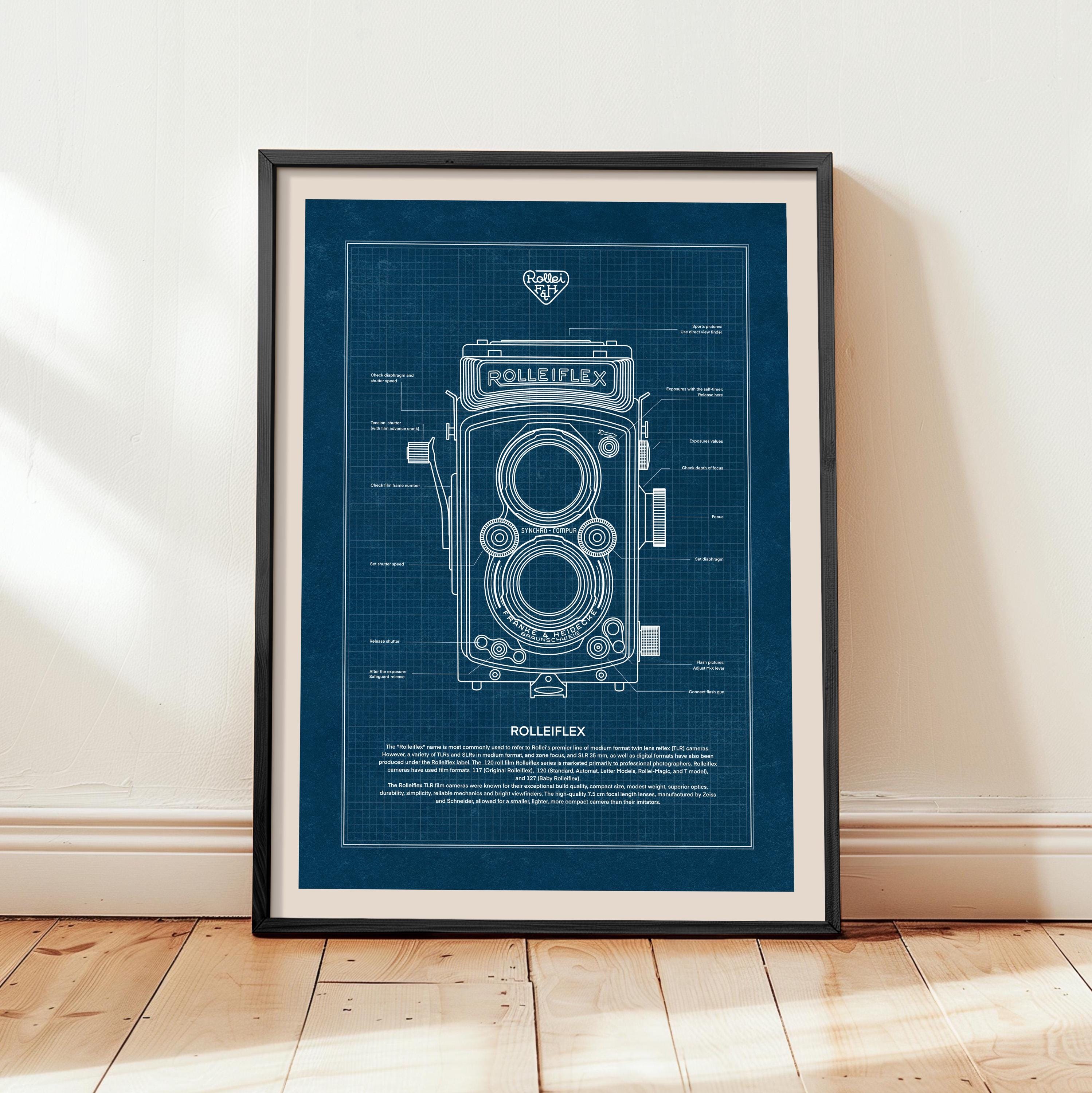 Rolleiflex Camera Blueprint Poster: Photographer Wall Art, Studio Decor ...