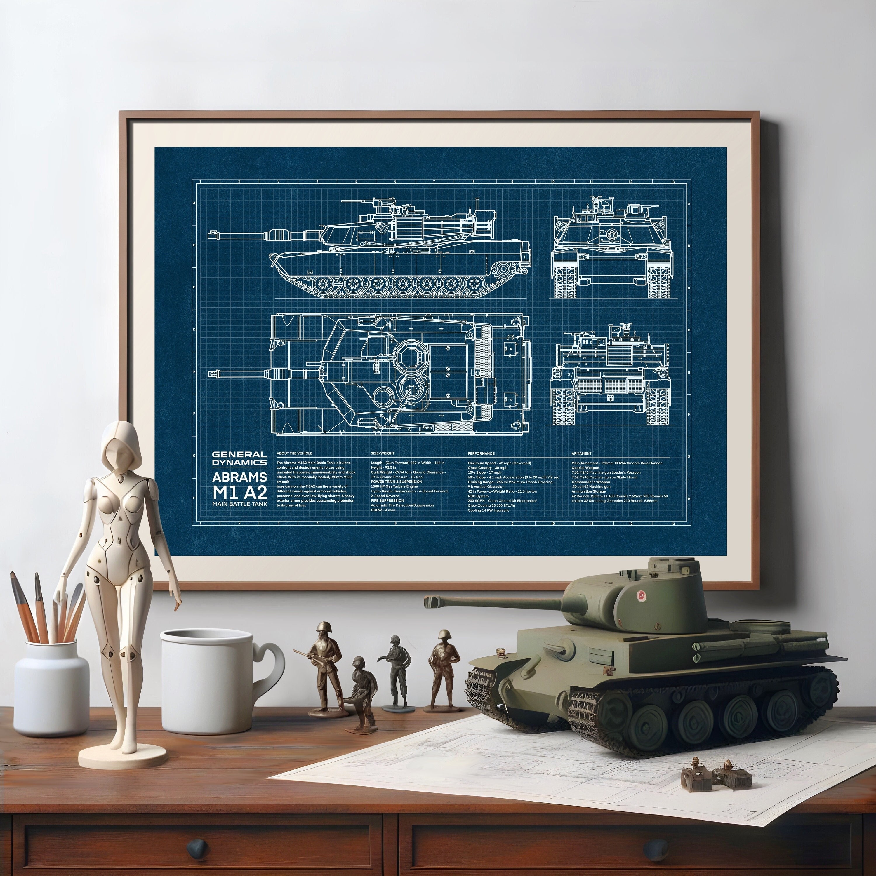 Abrams M1A2 Main Battle Tank, Blueprint Poster, Tank Blueprint ...