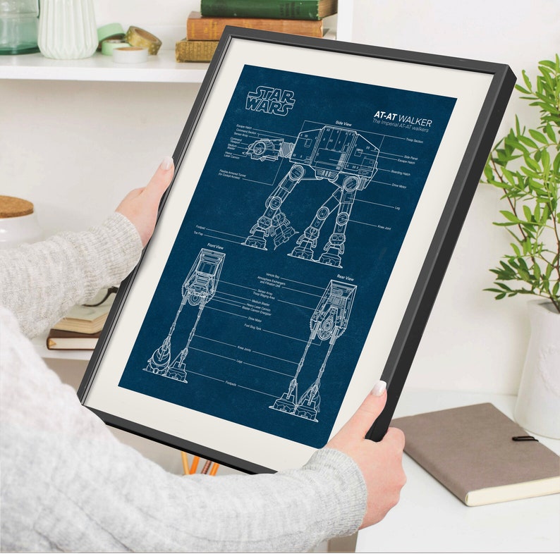 Star Wars Print, Blueprint Poster, AT-AT Walker, Movie Poster, Home ...