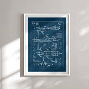 Eurofighter Typhoon Blueprint Poster: Military Aviation Art (instant ...