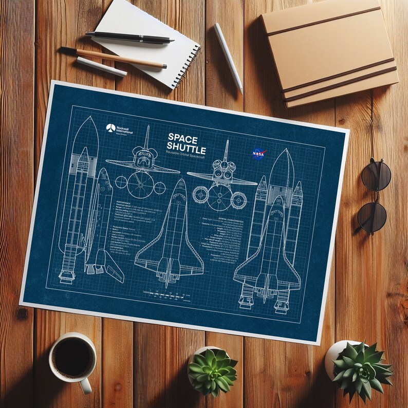 Space Shuttle, Blueprint Poster, Spacecraft, Rocket Print, NASA, Space ...