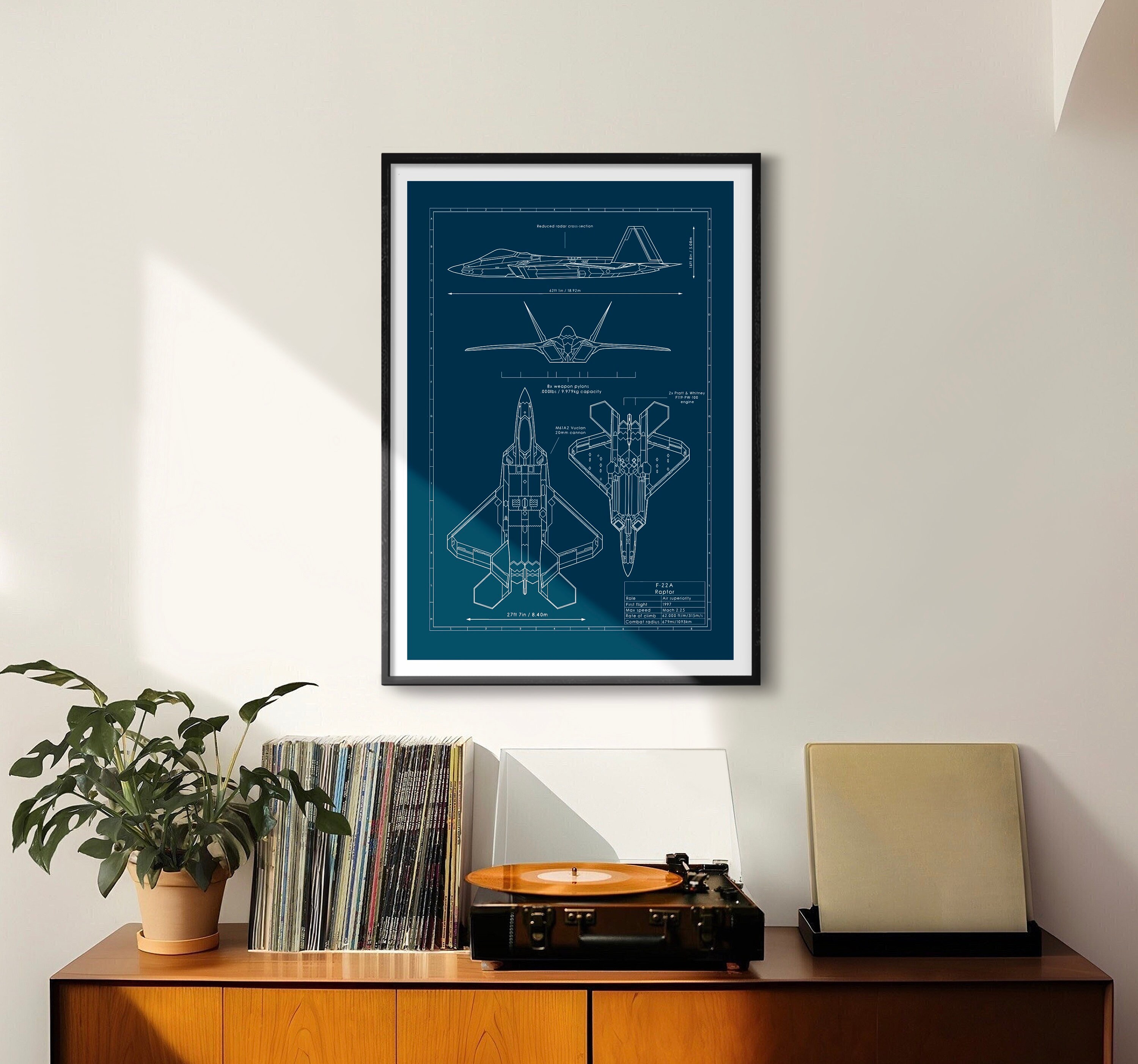 F-22 Raptor Fighter, Blue Print Poster, Aircraft Blueprint, Aviation ...