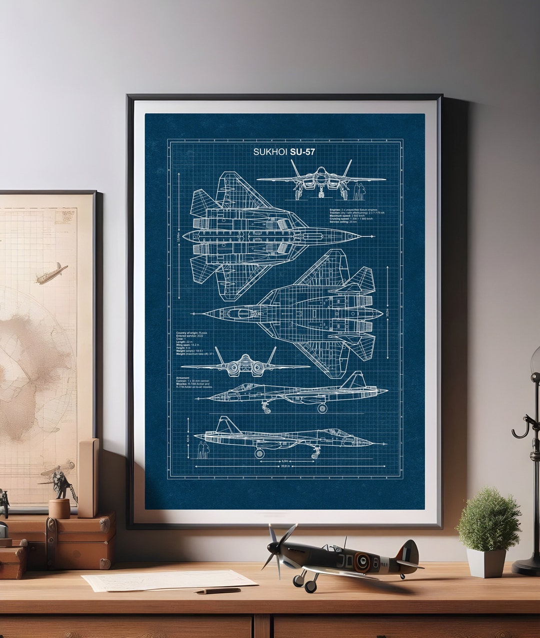 Sukhoi Su-57 Aircraft Poster, Blueprint Poster, Aviation Gift, Aircraft ...