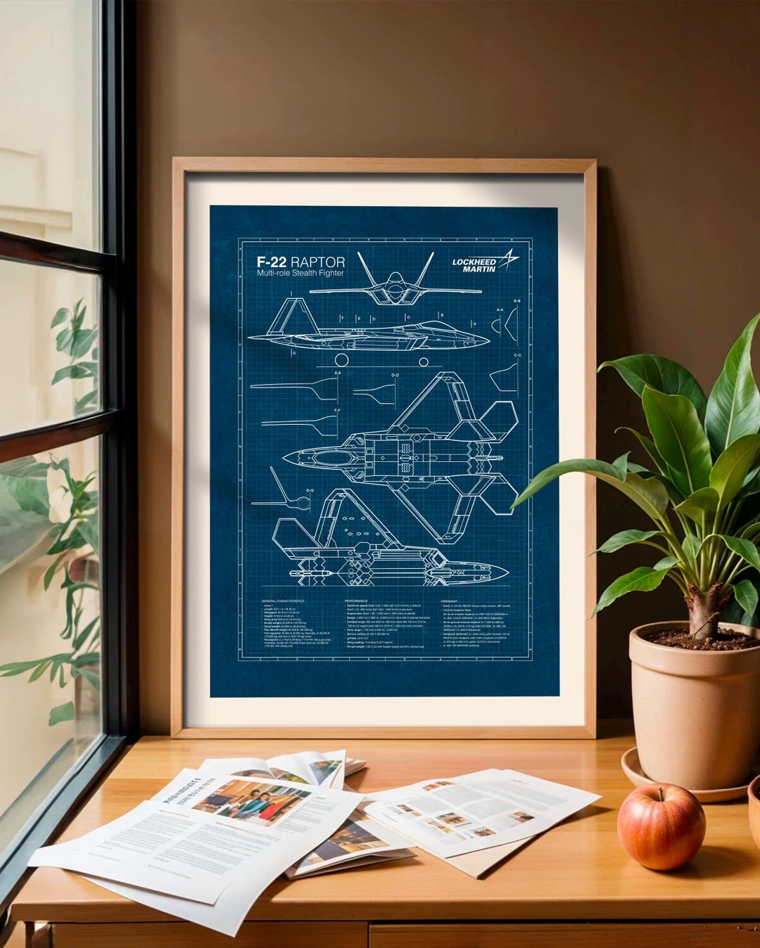 F-22 Raptor Blueprint Poster: Military Aircraft Art, Aviation Decor ...