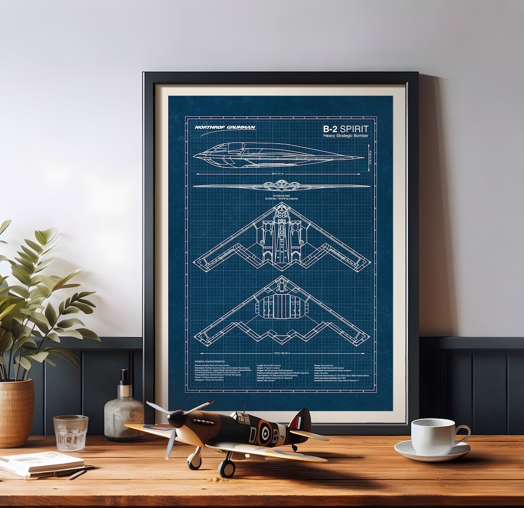B-2 Spirit Bomber Blueprint Poster: Military Aviation Decor, Aircraft ...