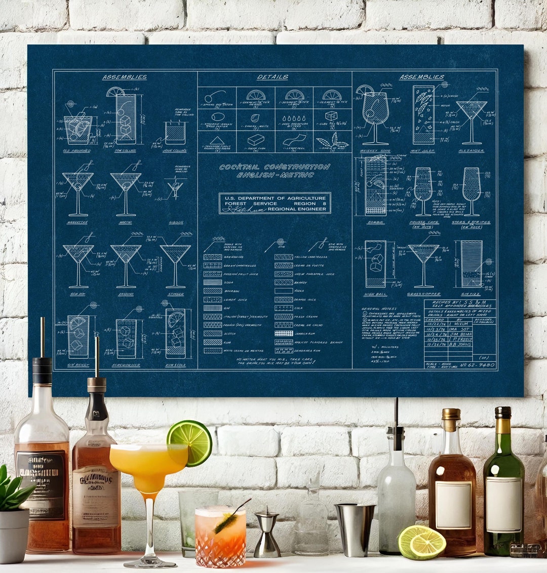Cocktail Blueprint Poster: Hausbar Wandkunst (Digitaler Download) - Etsy.de