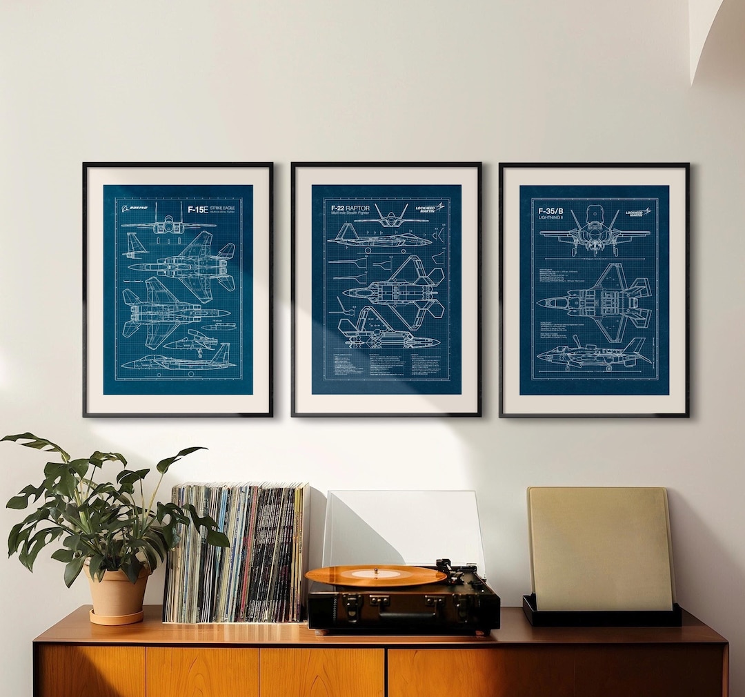 Set of 3, F-22 Raptor, F-35B Lightning II, F-15E Strike Eagle ...