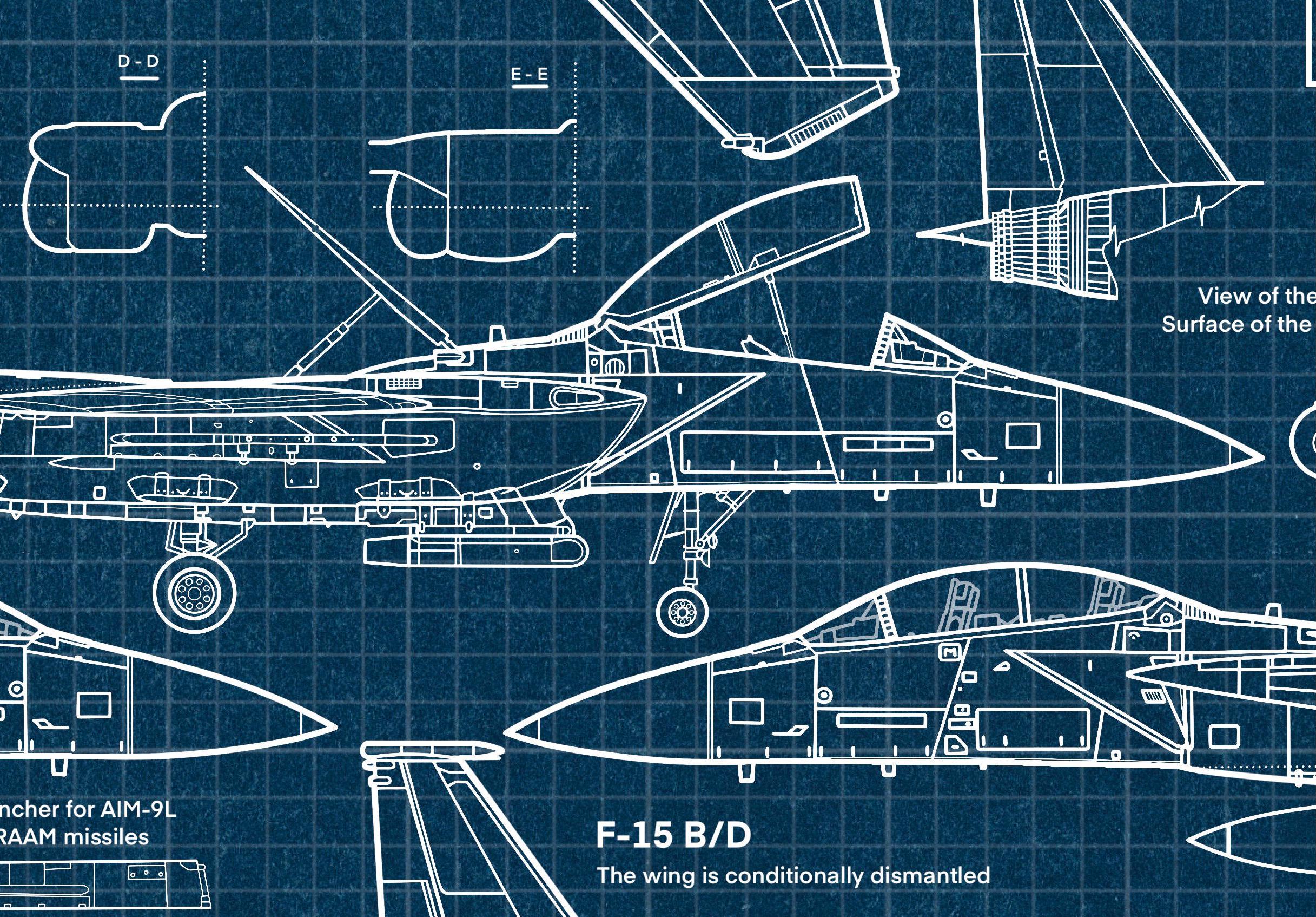 F-15E Strike Eagle Blueprint Poster: Aviation Wall Art, Military Decor ...