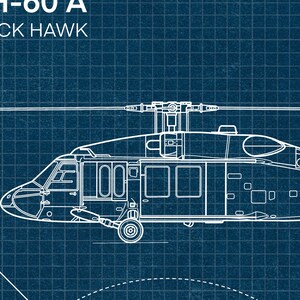 UH-60 Blackhawk Helicopter Blueprint Poster: Aviation Wall Art (instant ...