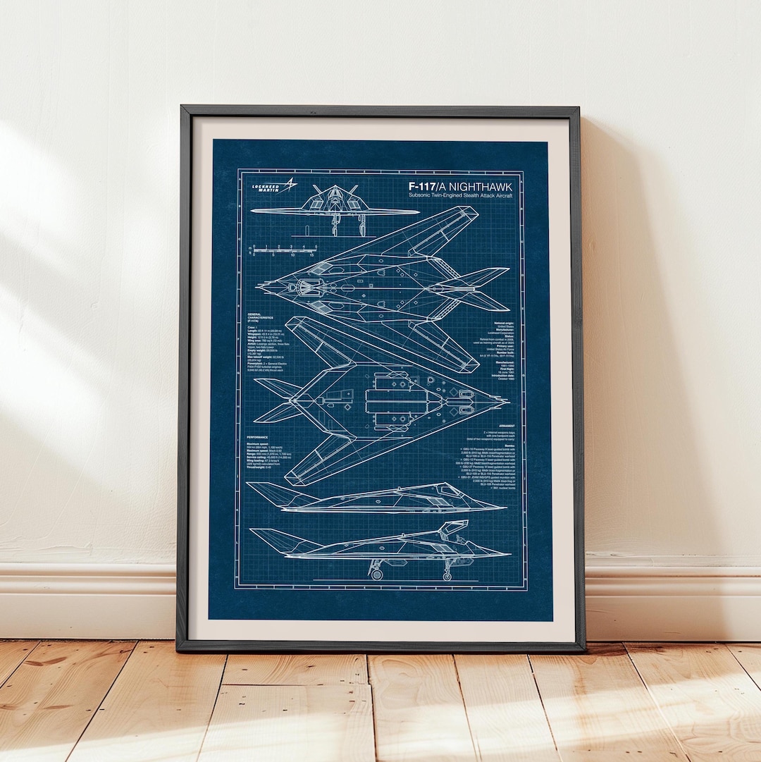 F-117 Nighthawk Blueprint Poster: Stealth Jet Aviation Wall Art ...