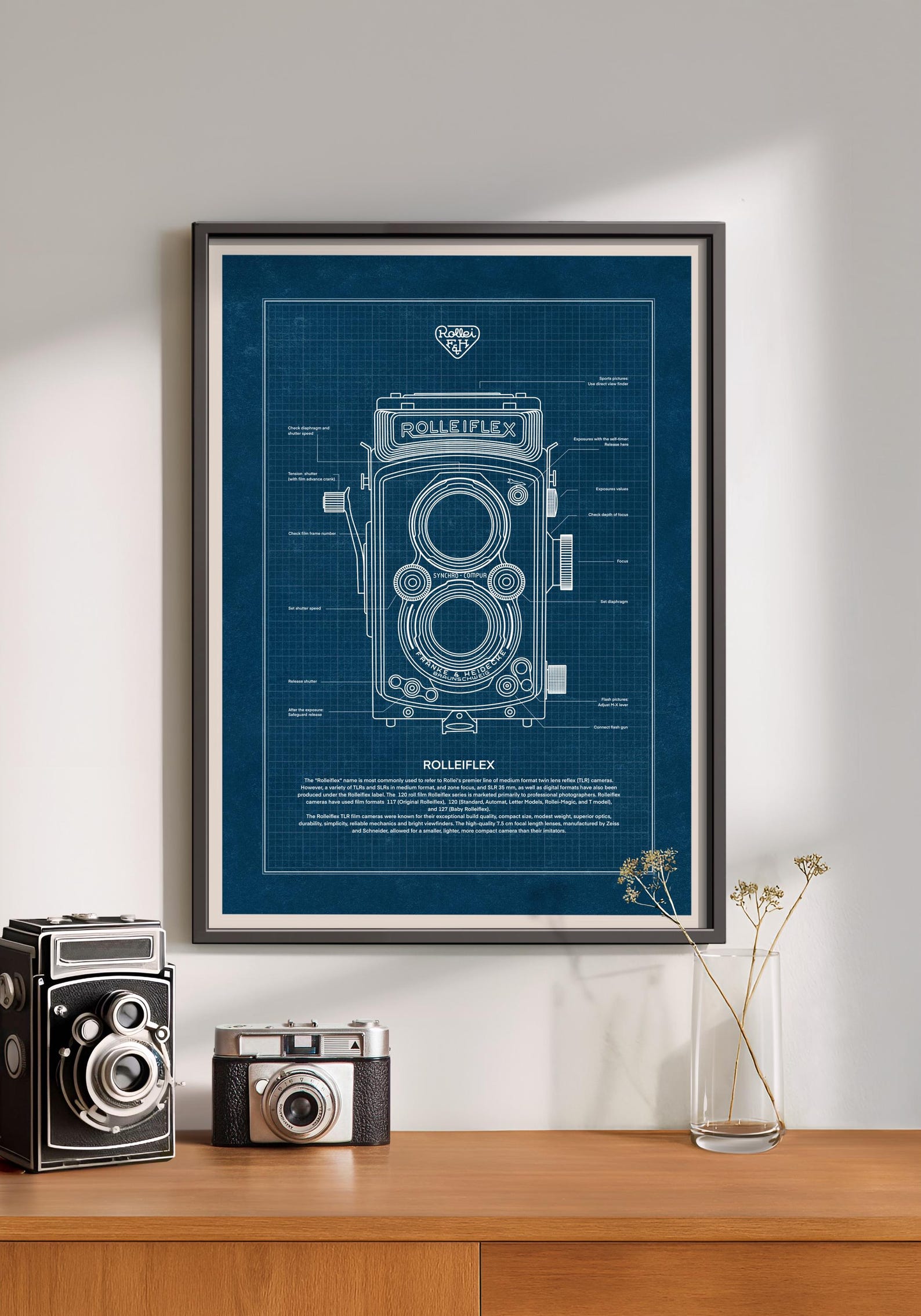 Rolleiflex Camera Blueprint Poster: Photographer Wall Art, Studio Decor ...
