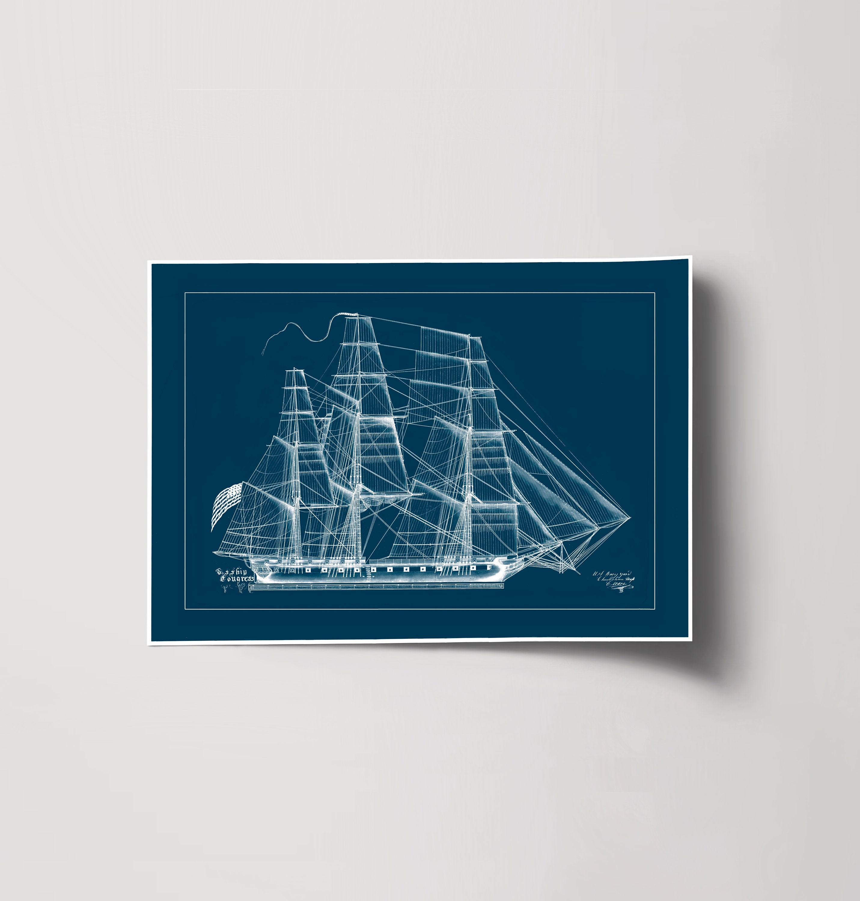 Vintage Sailing Ship, Blueprint Poster, Ship Print, Nautical Retro ...