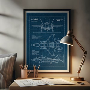 F-35 Lightning II, Blueprint Poster, Wall Art, Aviation, Military ...